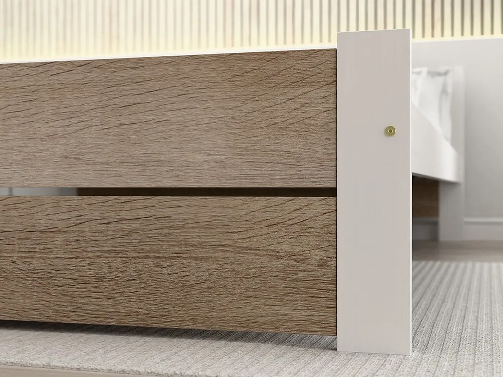 Postel IKAROS DOUBLE 160 x 200 cm, bílá/dub sonoma Matrace: Matrace Coco Maxi 20 cm, Rošt: S laťkovým roštem