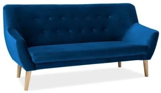 Pohovka Nordic III Velvet, modrá / přírodní dřevo