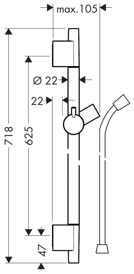 Hansgrohe Unica, S Puro sprchová tyč 650 mm se sprchovou hadicí Isiflex 1600 mm, leštěný vzhled zlata, HAN-28632990
