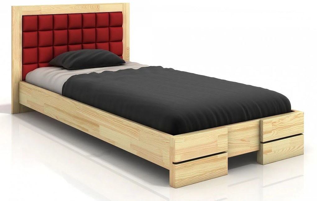 Elegantní dřevěná postel Erland 8 s čalouněným čelem, masiv borovice, borovice přírodní