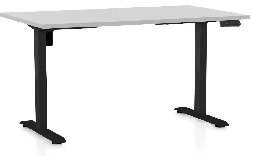 Výškově nastavitelný stůl OfficeTech B, 140 x 80 cm, černá podnož, světle šedá