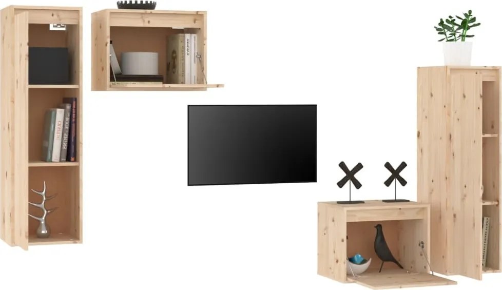 vidaXL TV skříňky 4 ks masivní borové dřevo [3100249] Barva: Černá