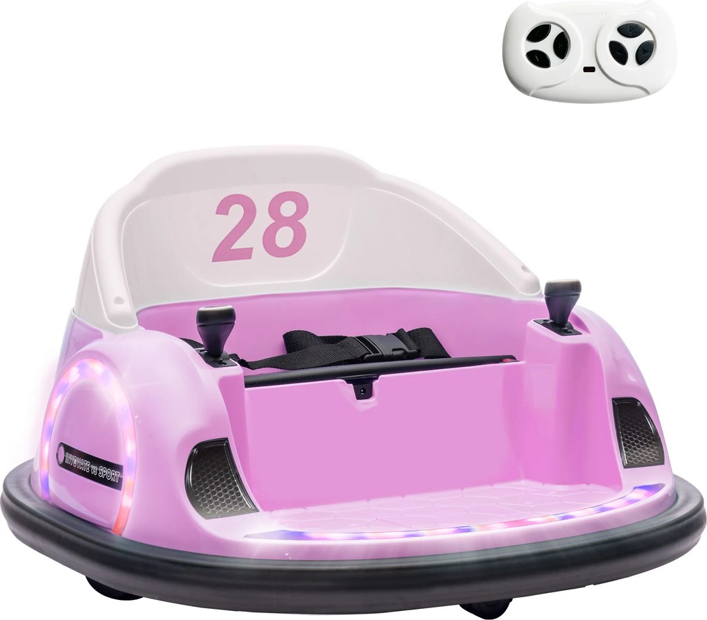 AIYAPLAY Autodráha, 360° rotace, rychlost 2 km/h, bezpečnostní pás, LED světla, hudba a klakson, růžová