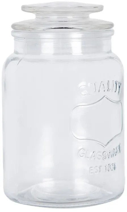 Skleněná skladovací dóza s víkem a nápisem Quality Glassware – 11x18 cm