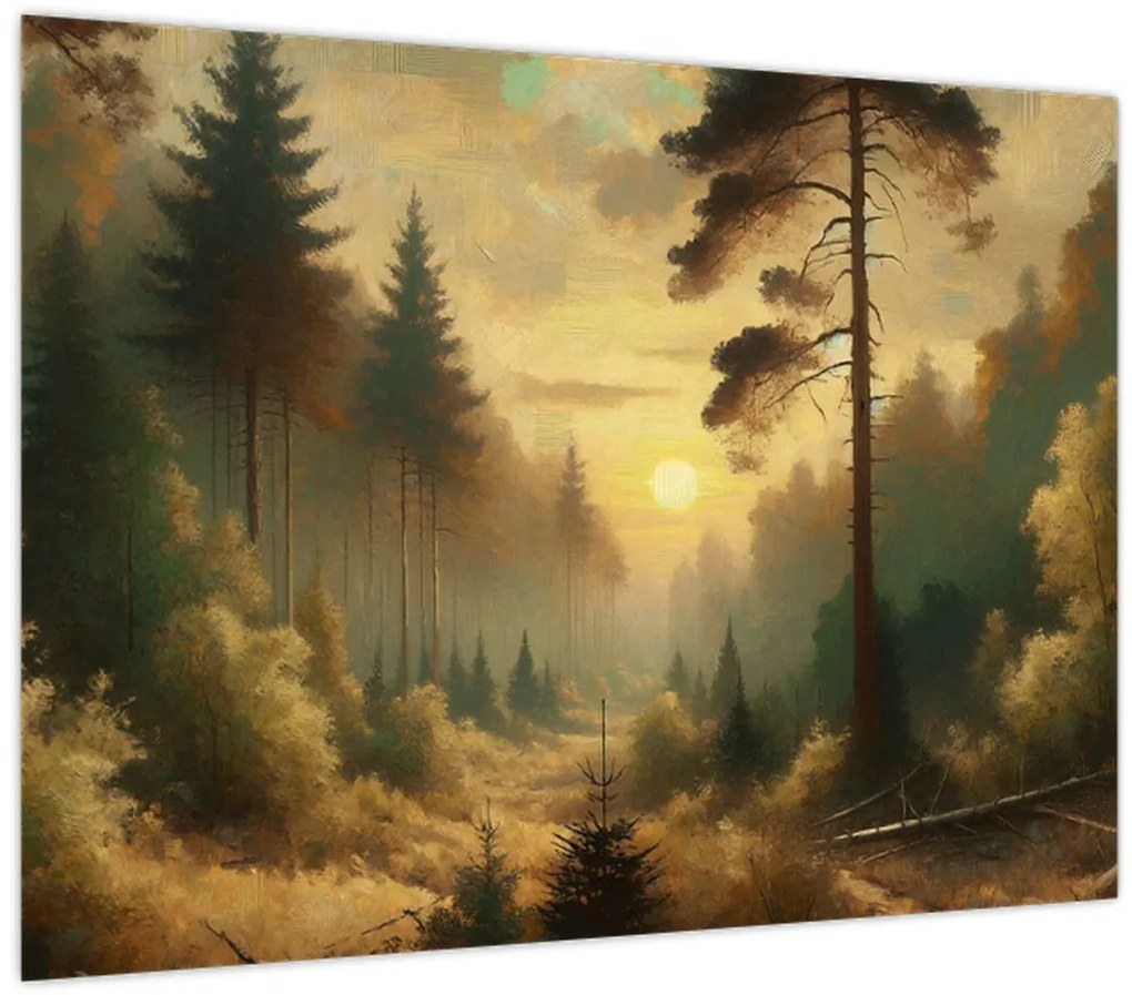 Obraz - Slunce zářící lesem (70x50 cm)