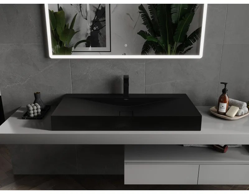 Mexen Poli, umyvadlo na desku z konglomerátu 1/O 100 x 48 cm, černá matná, 23021071
