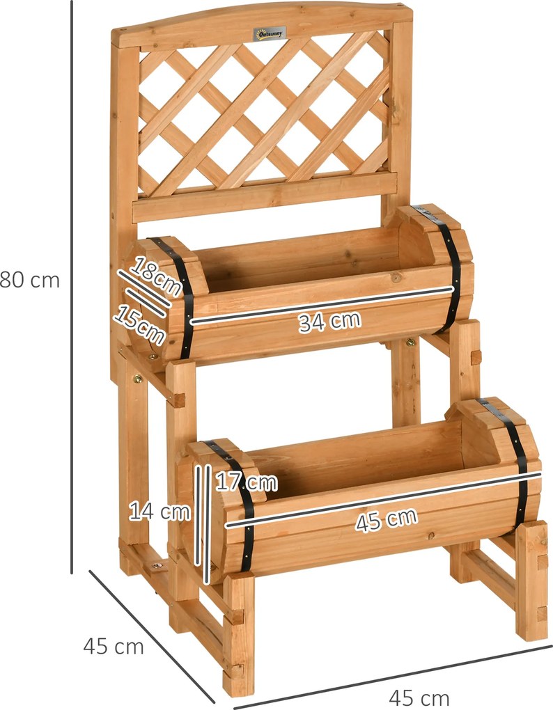 Outsunny vyvýšený záhon dřevěný truhlík na květiny s podpěrou pro šplhání 45 x 80 cm rustikální design pro zahradu terasu balkon žlutý zeleninový záh…