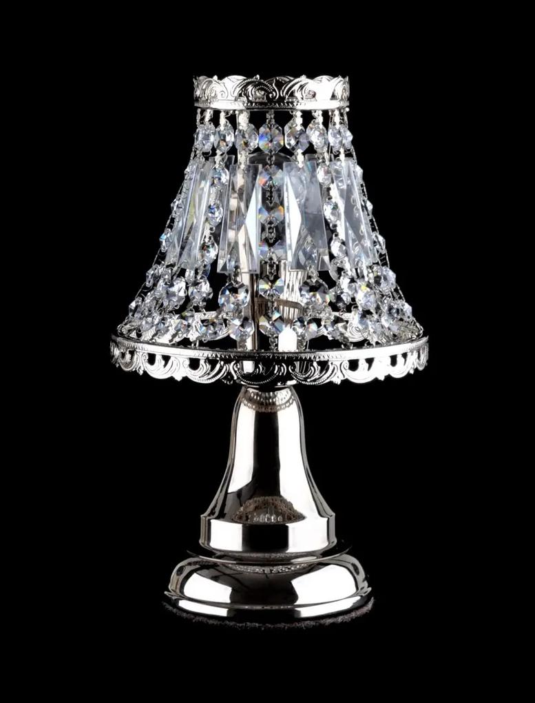 Stříbrná štrasová křišťálová stolní lampa s jednou žárovkou