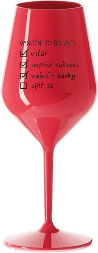 VÁNOČNÍ TODO LIST - červená nerozbitná sklenice na víno 470 ml