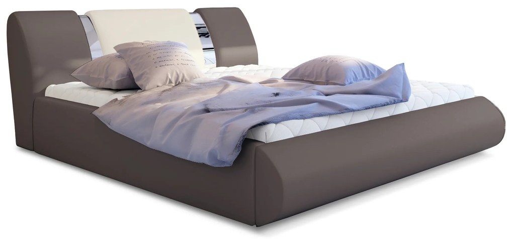 Manželská postel 140 cm Fabio (hnědá + krémová) (s roštem a úl. prostorem). 1041657