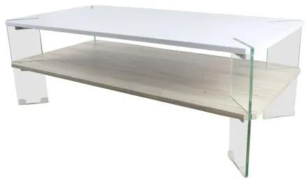Konferenční stolek, HG bílá s leskem / vzor dřevo, MABILO 0000205715 Tempo Kondela