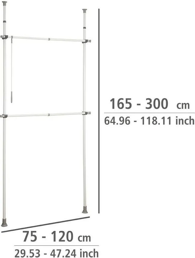 Závěsný teleskopický kovový stojan na oděvy Herkules Basic, 75 -120x11x165-300 cm, WENKO