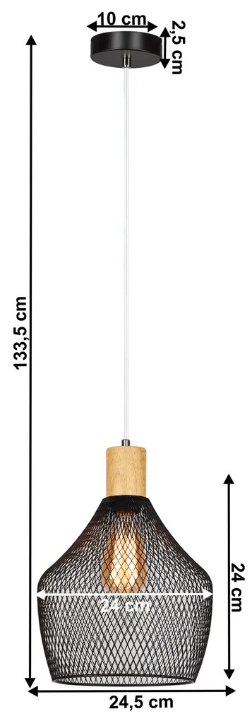 Kondela Visící lampa, černá/přírodní, KOLEN