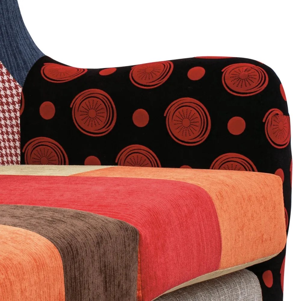 Dvojsedačka, potah látka patchwork, dřevěné nohy, masiv kaučukovník patchwork