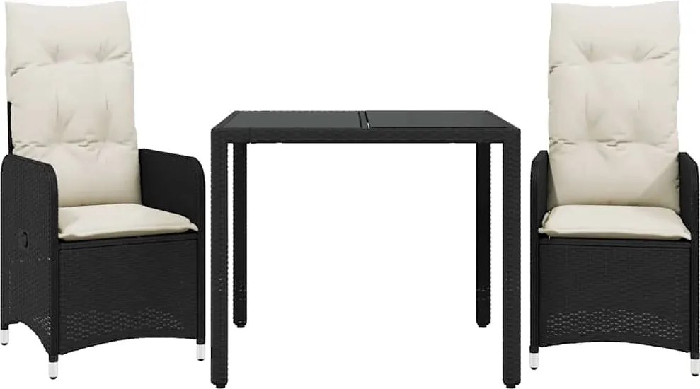 3dílný zahradní bistro set s poduškami černý polyratan 3276987