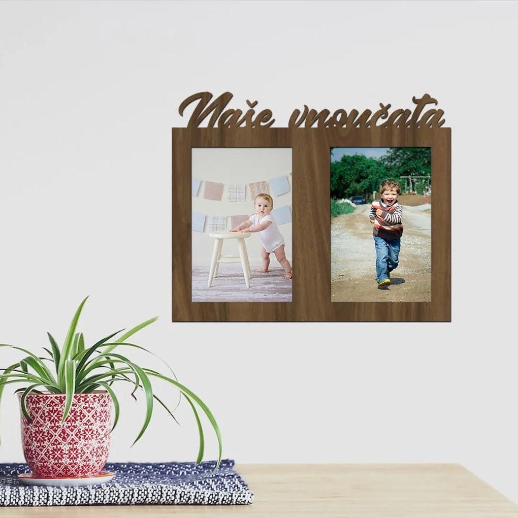 dřevo života Dřevěný fotorámeček Naše vnoučata Zvolte barvu dekoru: Antracitová, Zvolte velikost fotografie (cm): 10x15, Počet fotorámečků: 2