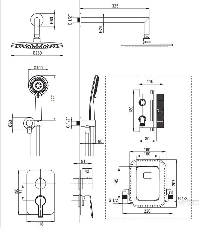 Deante Concealed shower set, with mixer BOX