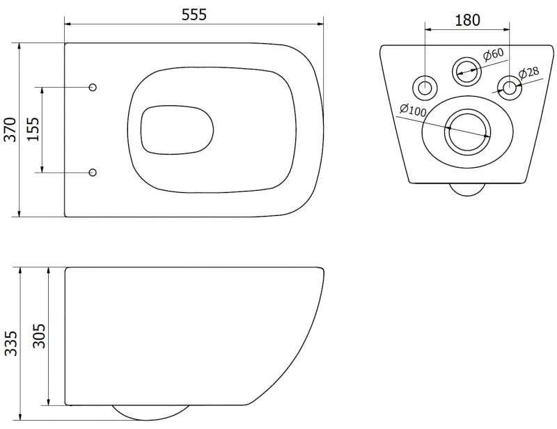 Mexen Timo, závěsná WC mísa 555x370x335 mm, Rimless Tornádo + WC sedátko z duroplastu, bílá lesklá, 30650200T