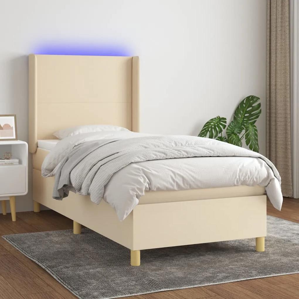 Box spring postel s matrací a LED krémová 100x200 cm textil,  3138698
