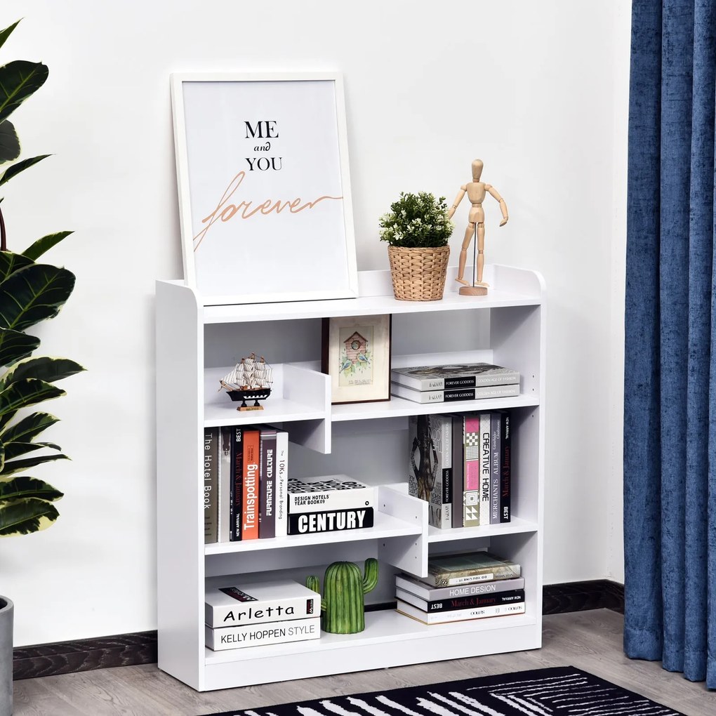 HOMCOM Knihovna s Úložným Prostorem rozměr 90Š x 24H x 91V cm 4 Úrovně 3 Zadní Panely Dřevovláknité Desky Bílá