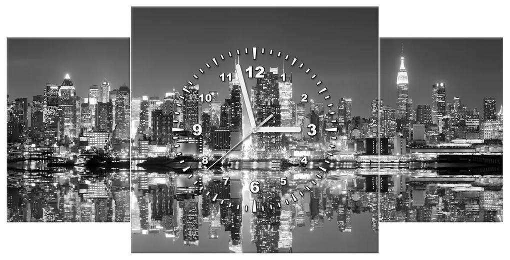 Gario Obraz s hodinami Noční Manhattan - 3 dílný Rozměry: 30 x 90 cm