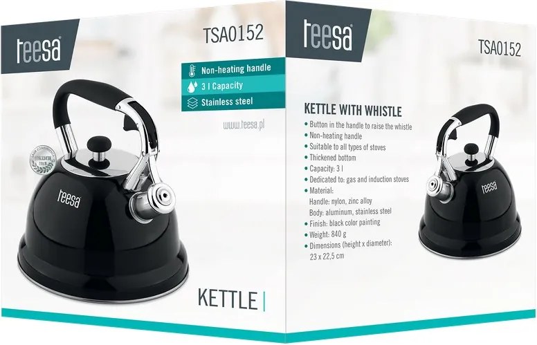 Nerezová konvice s píšťalkou 3L TEESA TSA0152, černá