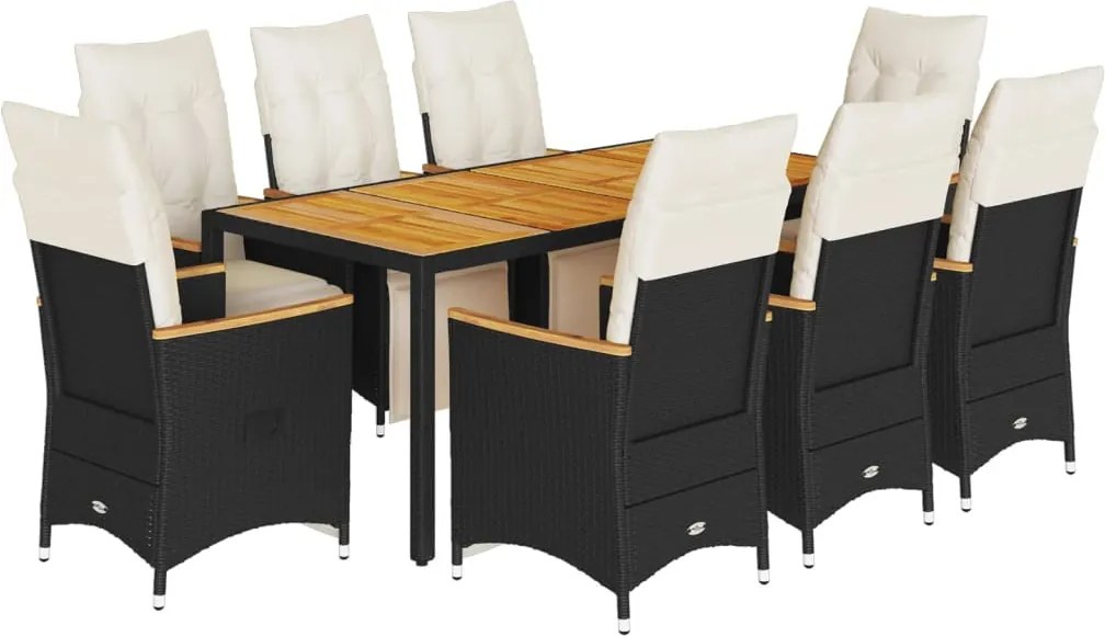 9dílný zahradní bistro set s poduškami černý polyratan 3276964