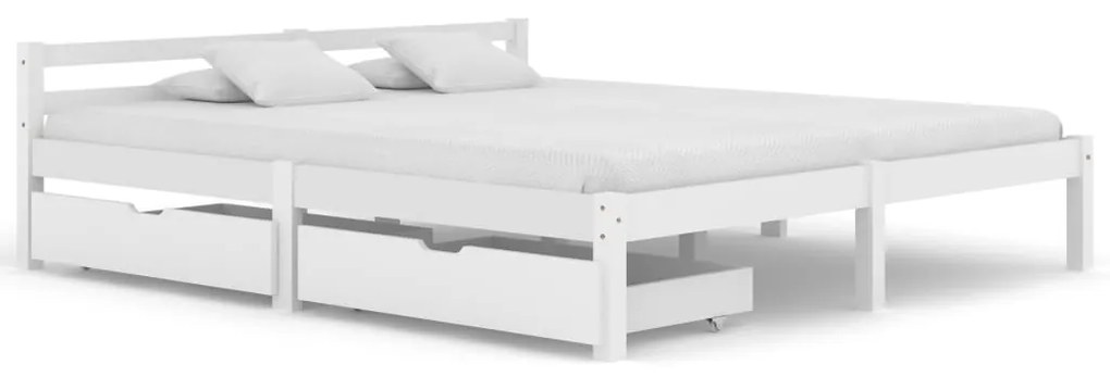 3060418 vidaXL Rám postele se 2 zásuvkami bílý masivní borovice 160 x 200 cm