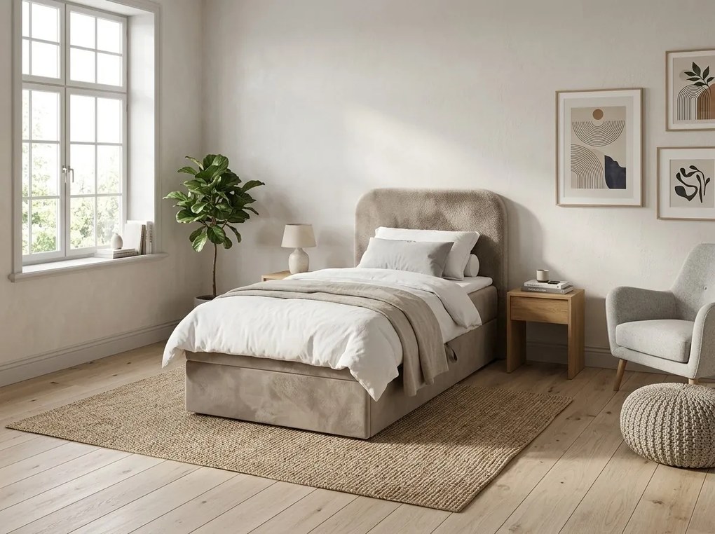 Čalouněná postel boxspring FORENA 90x200 cm béžová Matrace: Matrace Bonell pružinová
