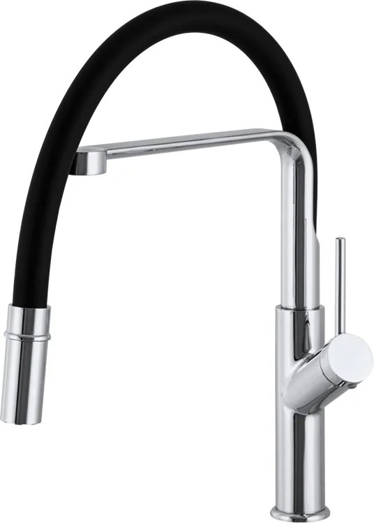 Gamma Venice, vysoká dřezová baterie s elastickým ramenem, h-465, černá matná-chromová, GMA-BVK-CH