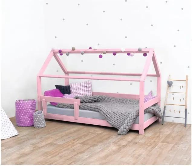 Růžová dětská postel s bočnicí ze smrkového dřeva Benlemi Tery, 90 x 190 cm