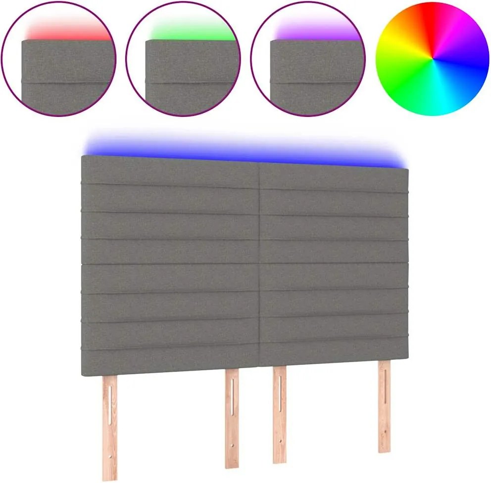 Čelo postele s LED tmavě šedé 144x5x118/128 cm textil 3122563