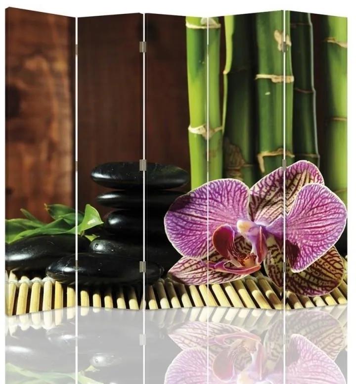 Ozdobný paraván Zen Orchid Bamboo - 180x170 cm, pětidílný, klasický paraván