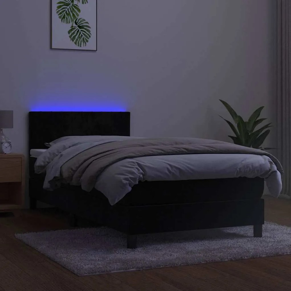 Box spring postel s matrací a LED černá 80 x 200 cm samet 3134491