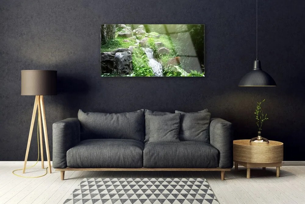 Obraz na skle Potom Trávy Příroda 120x60 cm