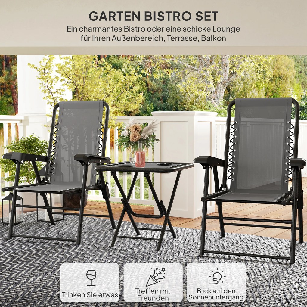 Outsunny Bistro set 3-dílný ocelový zahradní nábytek odolný proti povětrnostním vlivům se skládacím bistro stolem s držákem na pohár zahradní židle t…