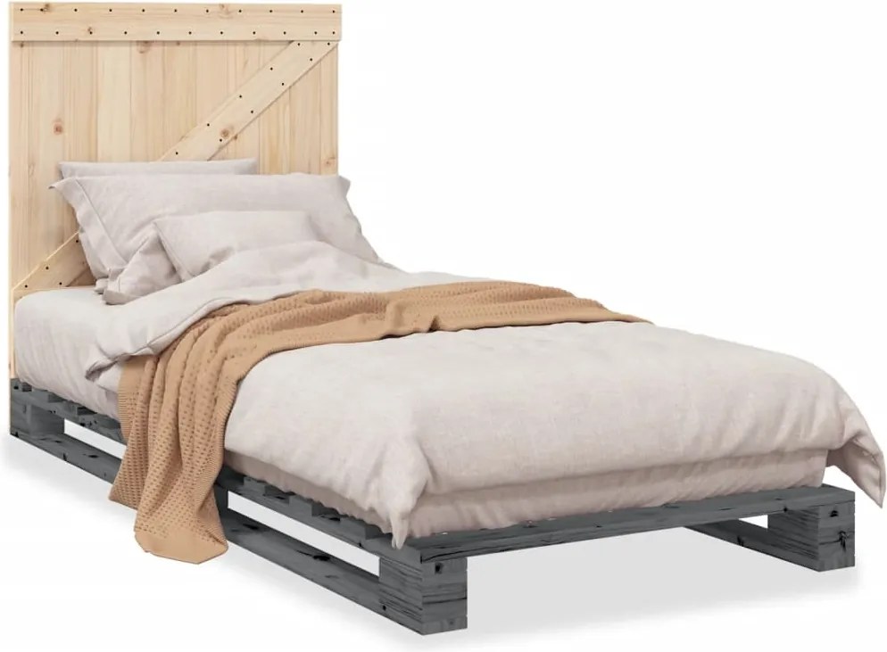 Rám postele s čelem šedý 90 x 200 cm masivní borové dřevo 3281562