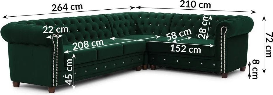 Zelená sametová rozkládací rohová pohovka (pravý roh/do L) York Blik – Ropez