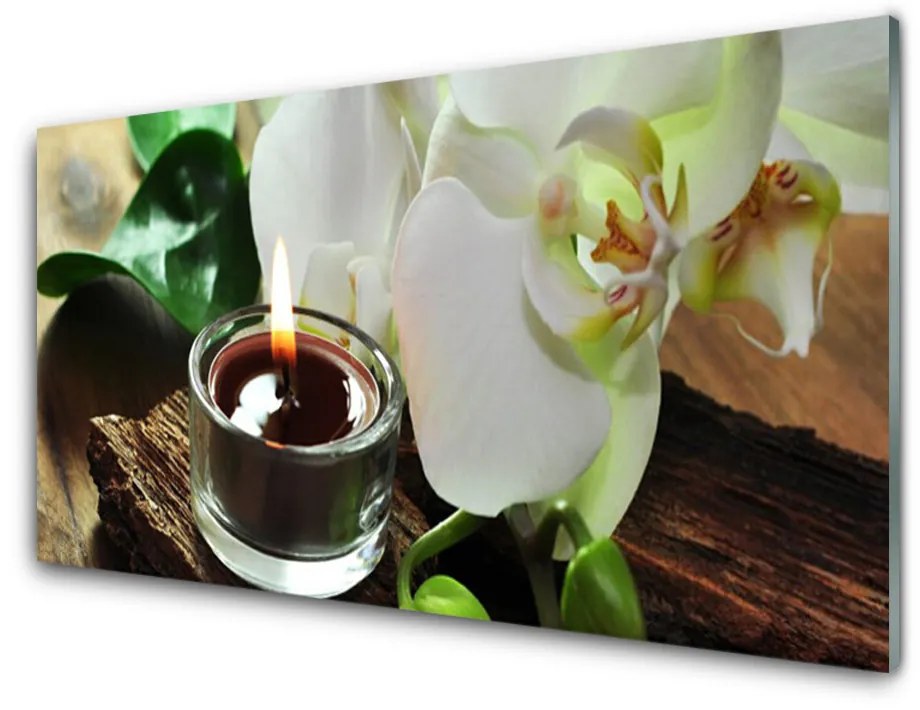 Obraz na skle Orchidej Svíce do Lázní 140x70 cm