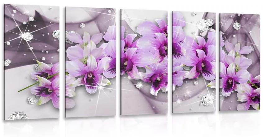 5-dílný obraz fialové květy na abstraktním pozadí Varianta: 100x50