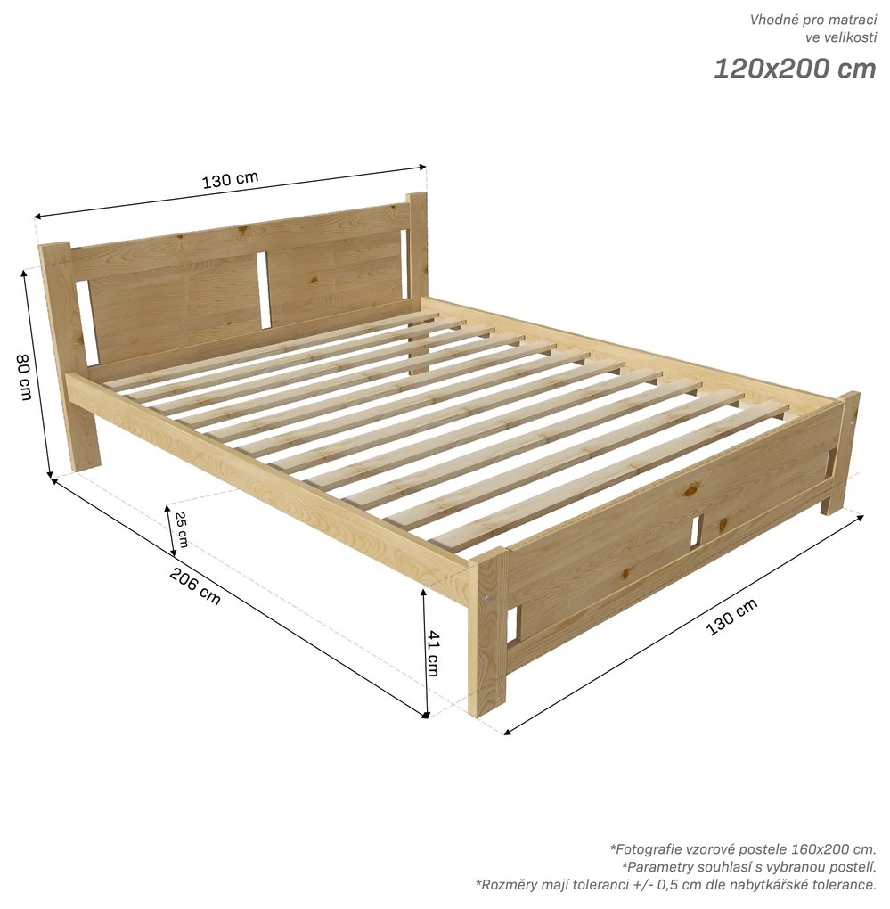 PCZ Postel z masivu Kory 120x200 cm - barva Přírodní