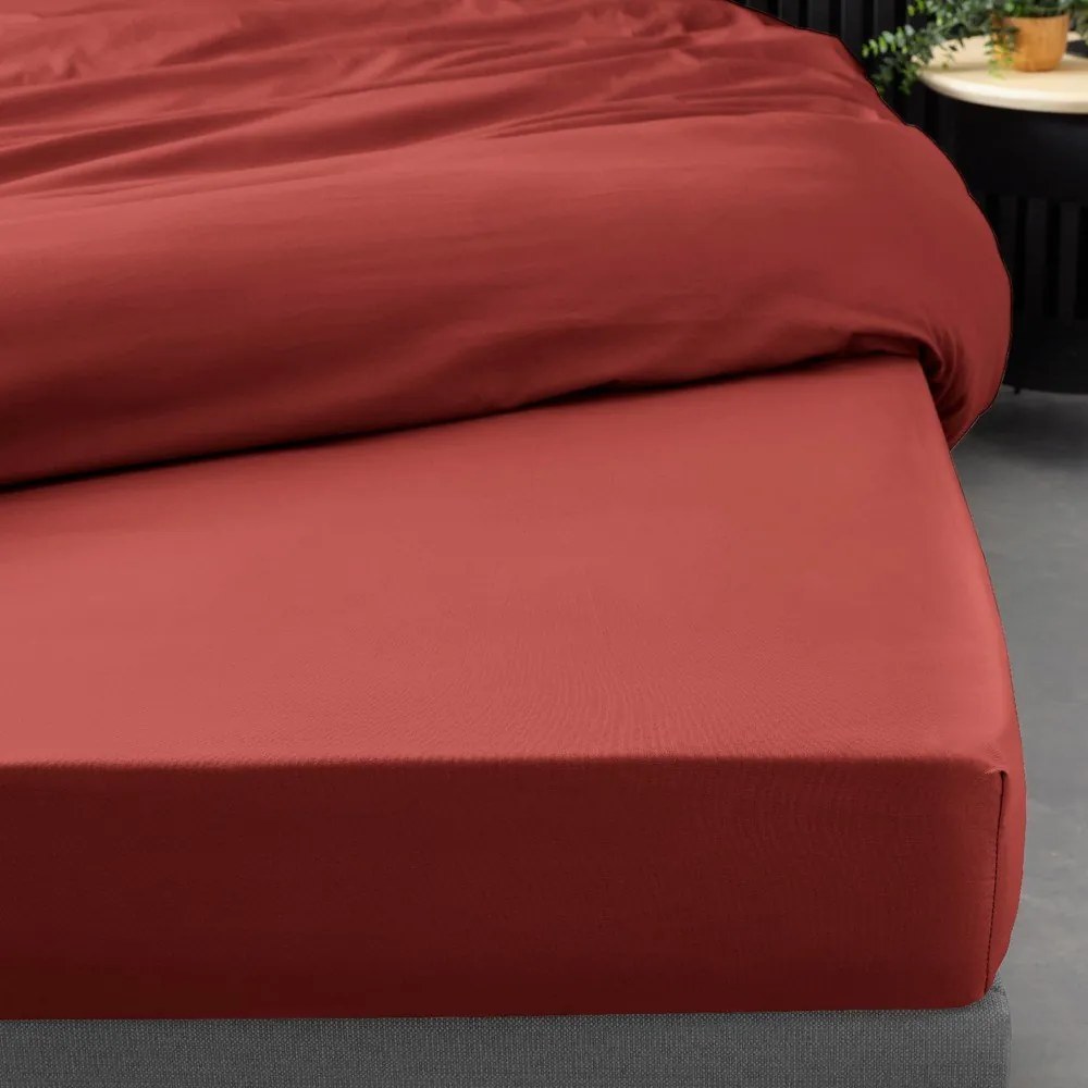 Napínací prostěradlo z bavlněného perkálu v cihlové barvě 90x190 cm Percaline – douceur d'intérieur