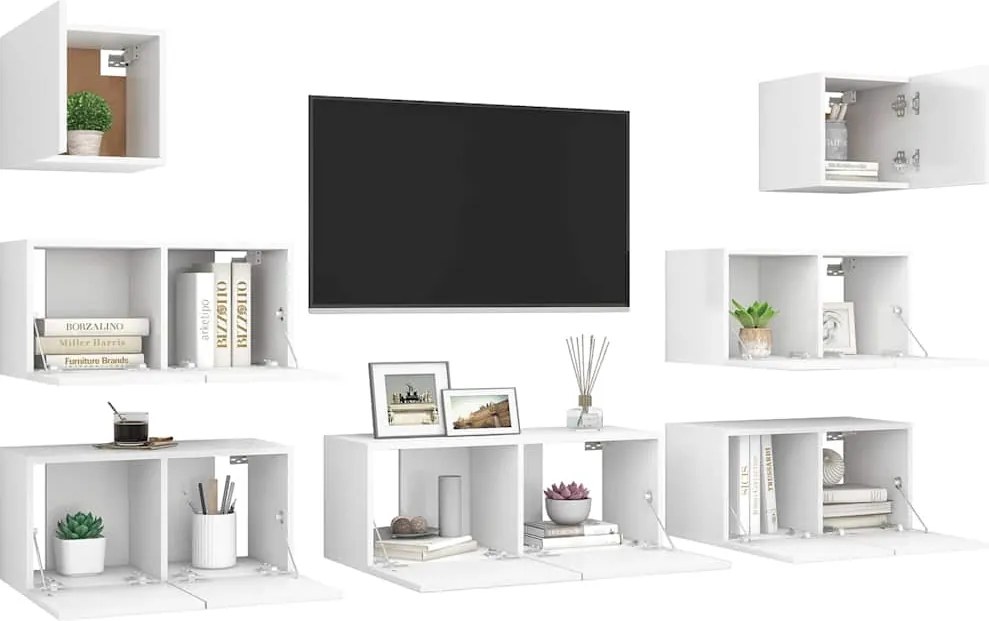 7dílný set TV skříněk bílý kompozitní dřevo 3078712