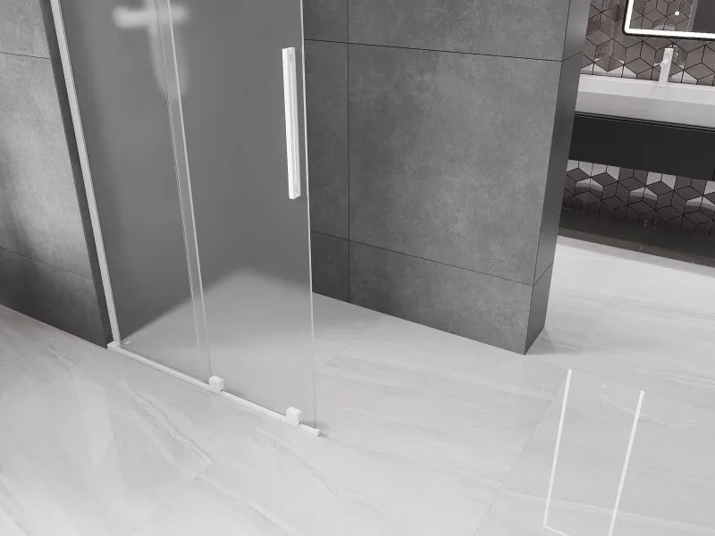 Mexen Velar L, posuvná sprchová zástěna Walk-in 120 x 200 cm, 8mm sklo námraza, bílá matná, 871-120-003-33-20