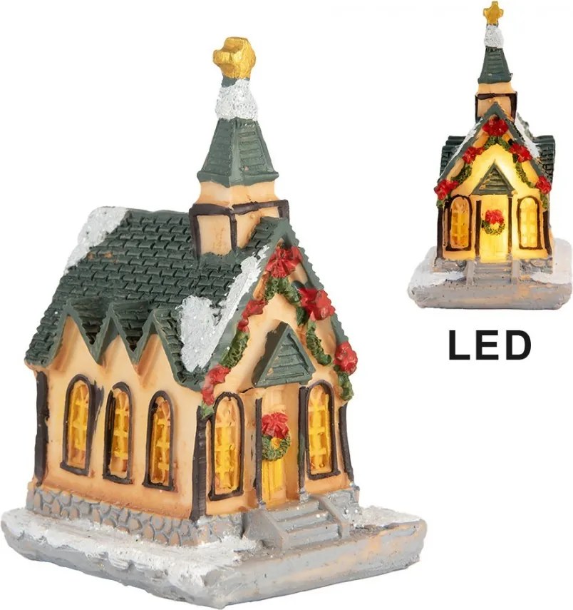Dekorace malinký svítící béžový domek kostel Manon LED - 5*5*5 cm