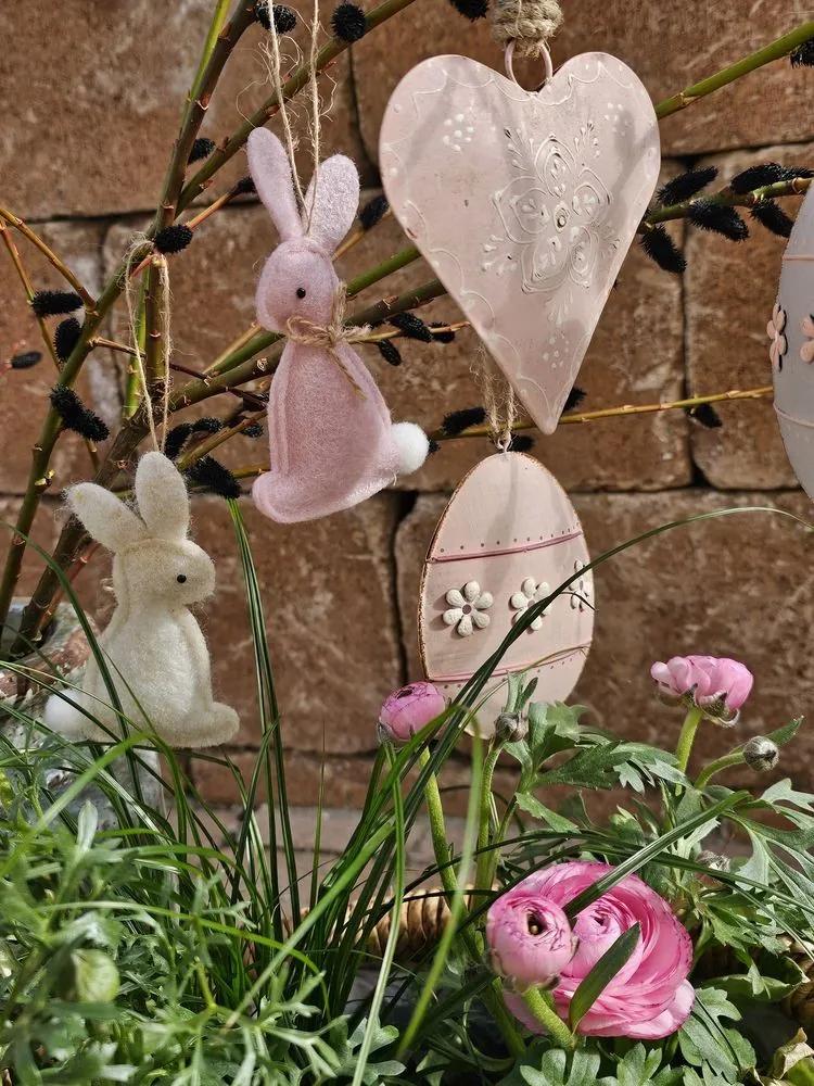 Růžový filcový závěsný králíček - 10 cm