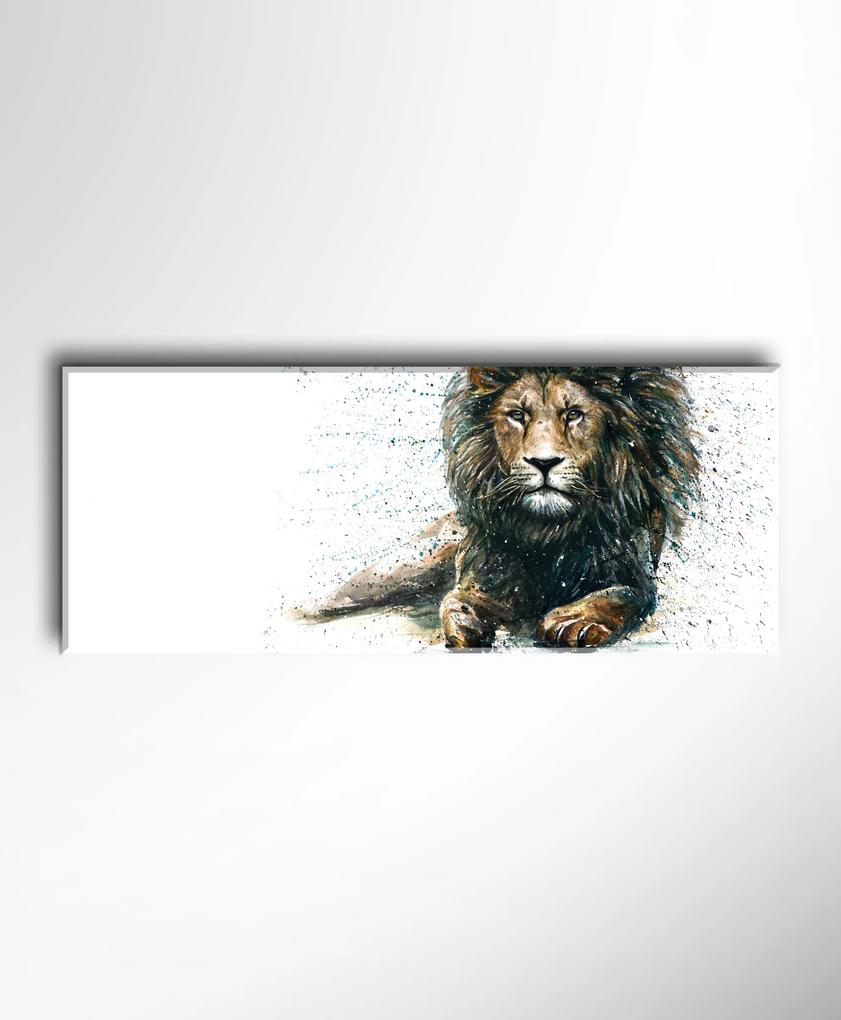 Malvis ® Obraz Lev akvarelem ROZMĚR (šířka x výška): pětidílný obdélník 150x60 cm