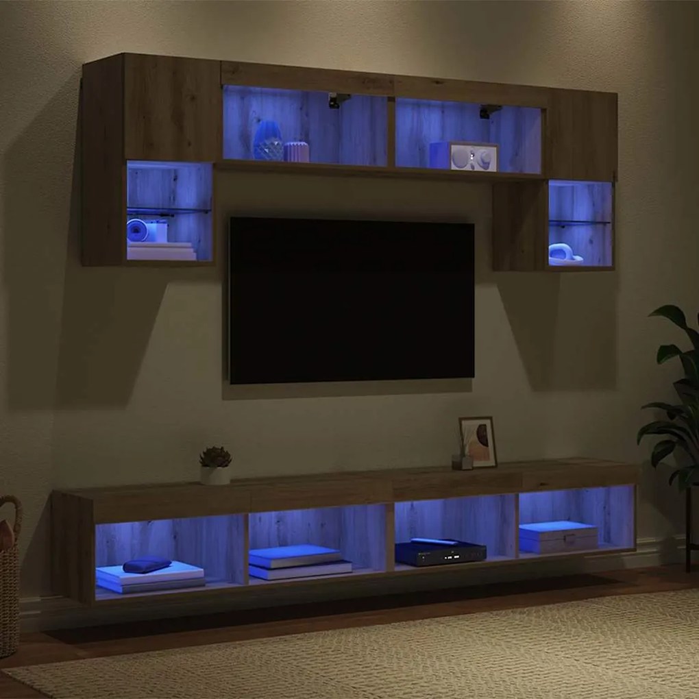 TV nástěnné jednotky s LED 6 ks Artisanový dub Kompozitní dřevo 3402963