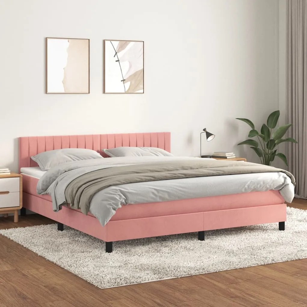 Box spring postel s matrací růžová 180x200 cm samet - Default Title