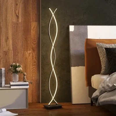 HOMCOM Stojací lampa stmívatelná moderní dvojitá spirála stojací svítidlo LED zdroj světla černá